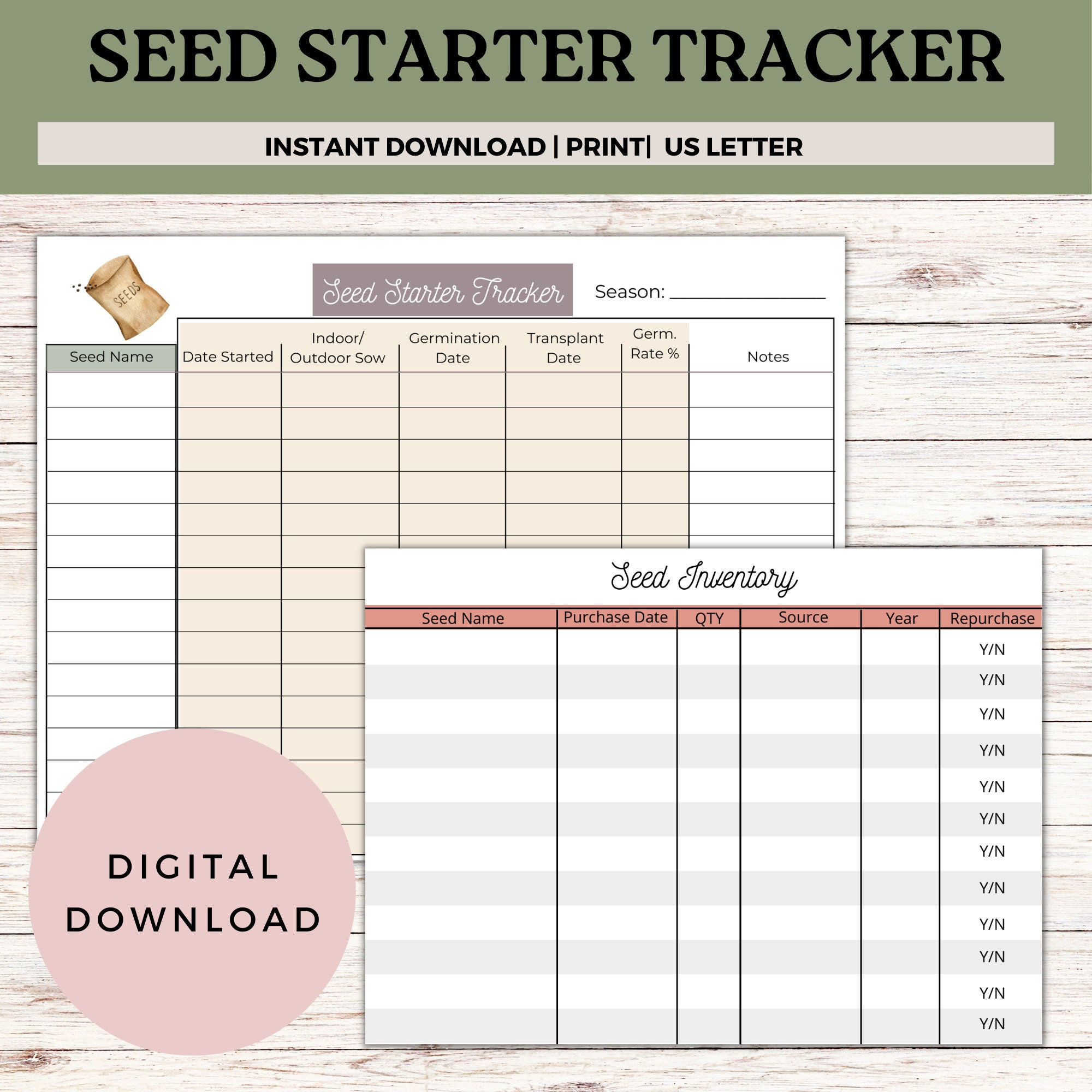 Seed Starter Tracker| Seed Inventory| Garden Planning| Instant Download ...