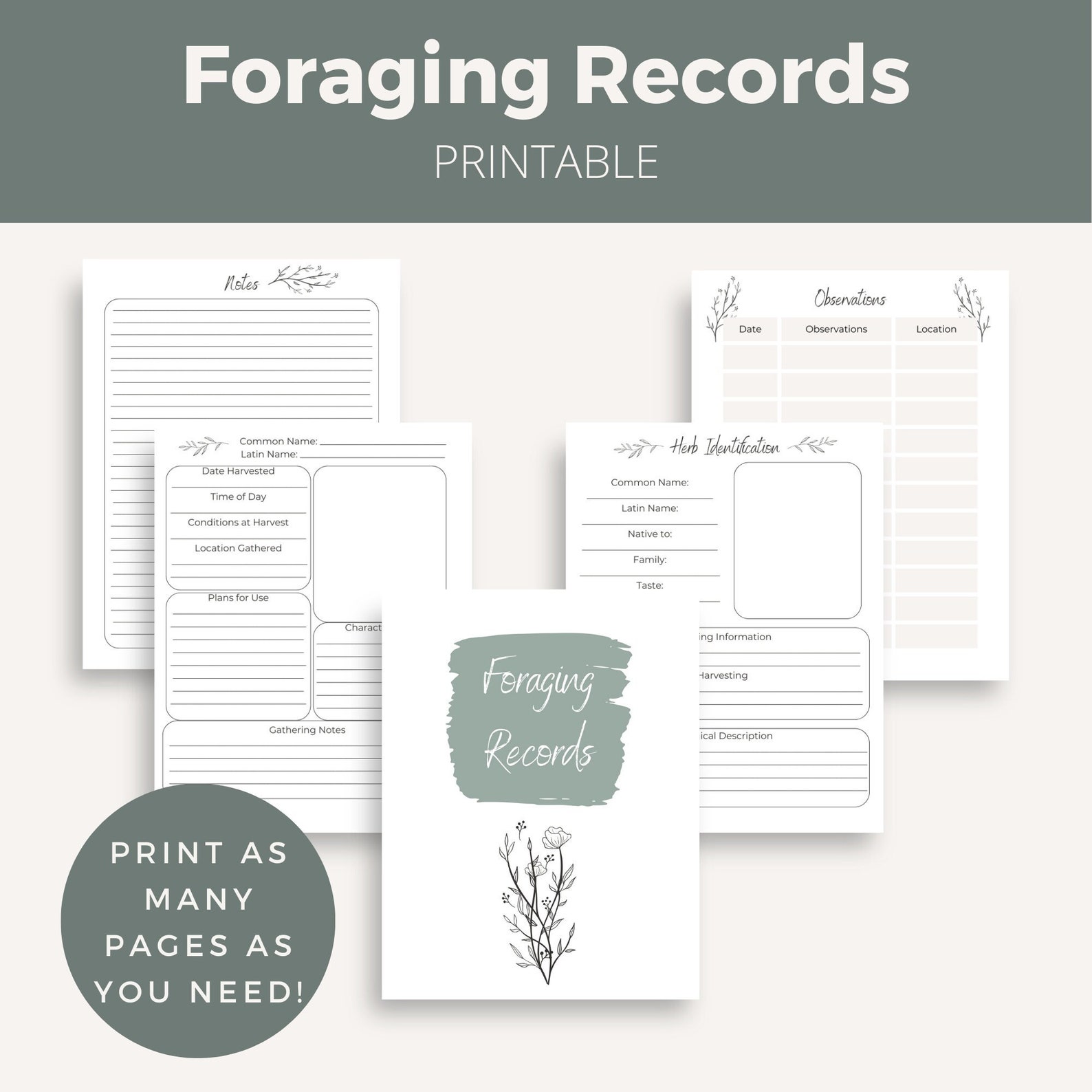 Herbalism Study Printable Journal - Foraging Record and Journal - Etsy