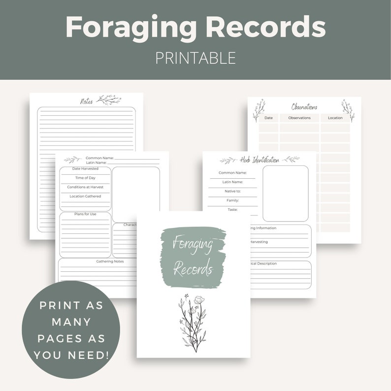 Herbalism Study Printable Journal - Foraging Record and Journal - Etsy