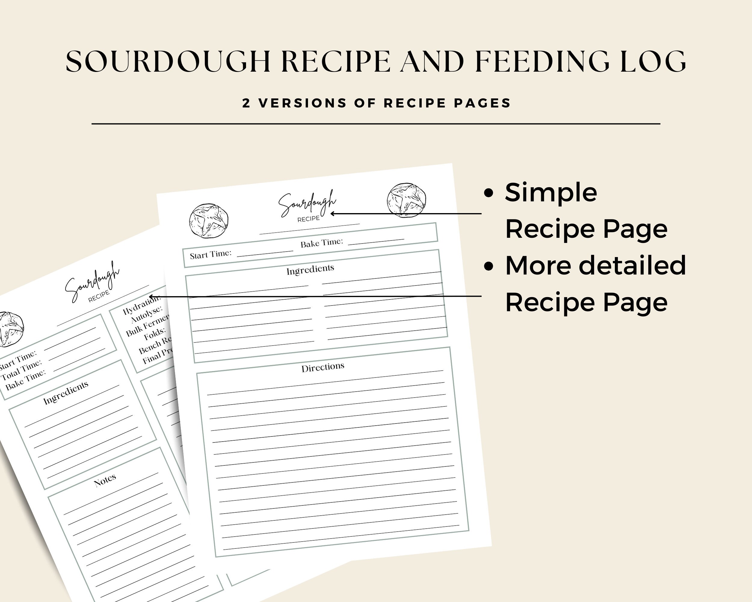 Sourdough Recipe Pages and Feeding Log |sourdough Printable| Instant ...