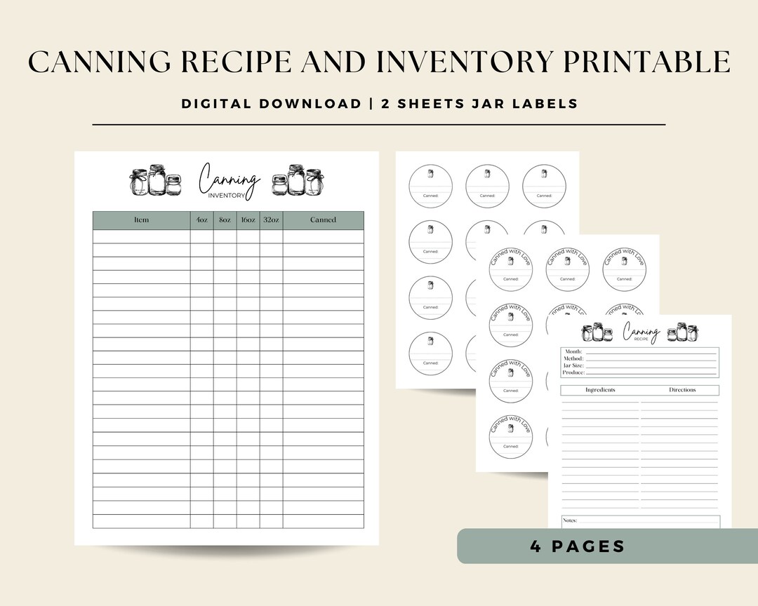 Homestead Canning Bundle: Recipe, Inventory Sheets & Jar Stickers ...