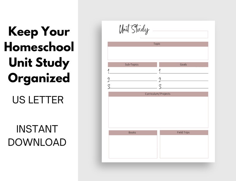 Printable Unit Study Planner| Homeschool Unit Study Planner| 1 Page ...