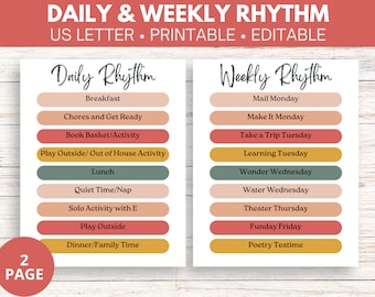 Daily Rhythm, Homeschool Schedule and Weekly Organizer Customizable or ...