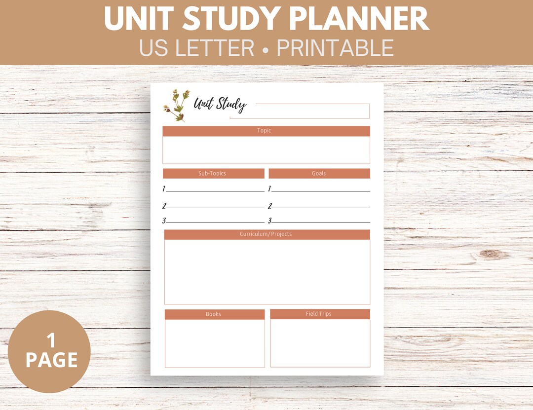 Unit Study Planner Homeschool Unit Study Planner 1 Page Unit Study ...
