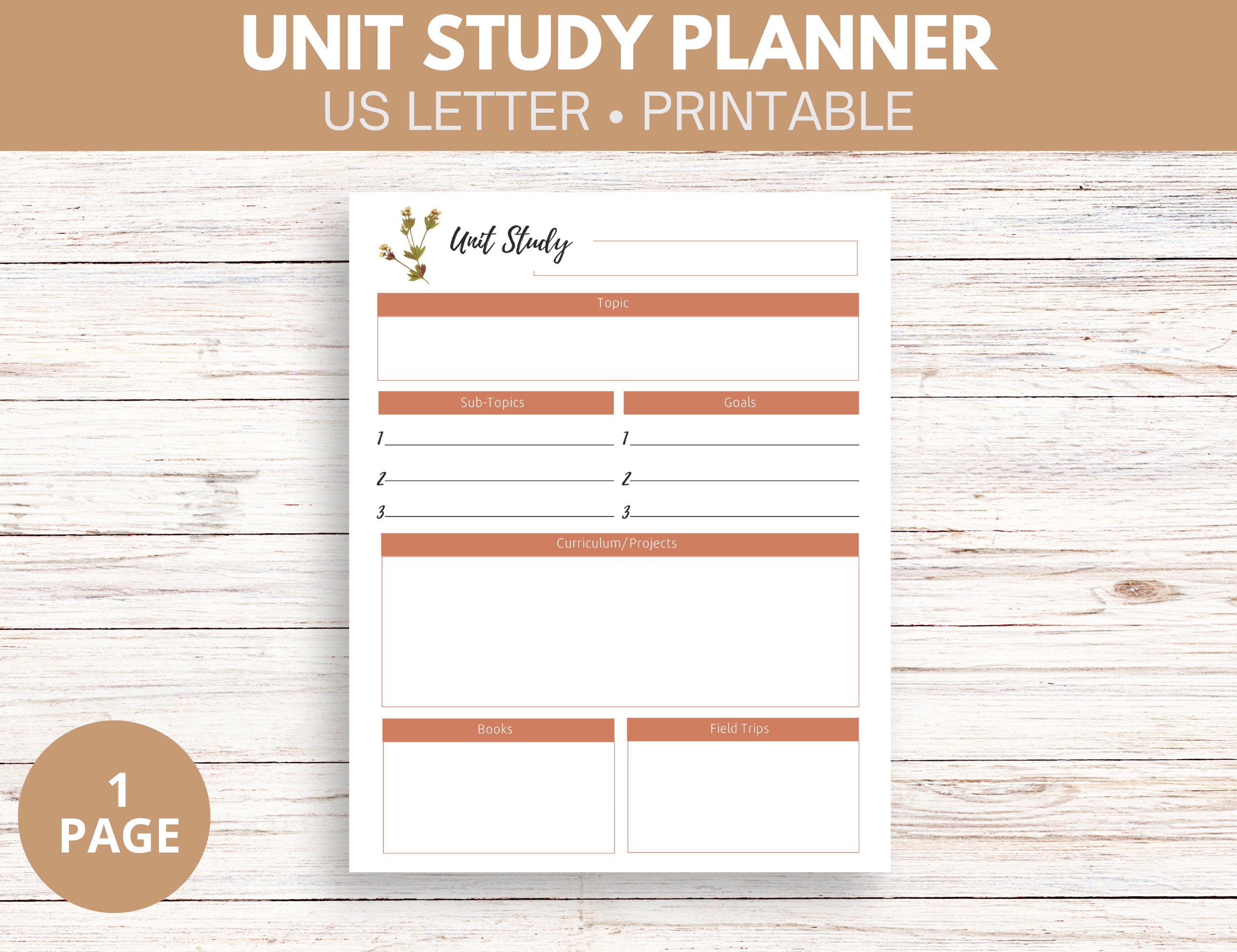 Printable Unit Study Planner| Homeschool Unit Study Planner| 1 Page ...