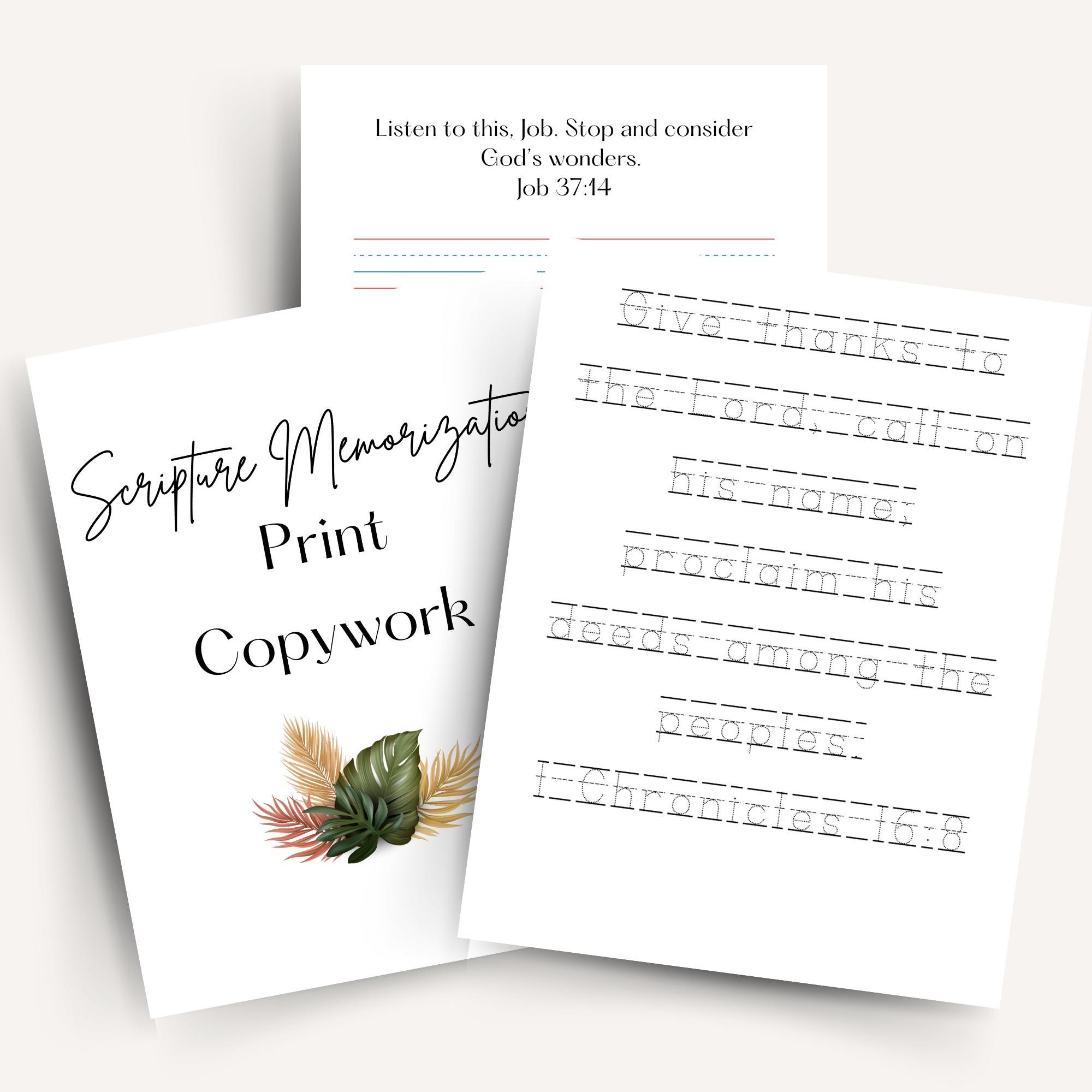 Bible Verse Copywork Pages | Scripture Memorization Print Copywork ...
