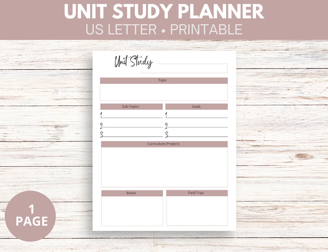 Printable Unit Study Planner| Homeschool Unit Study Planner| 1 Page ...