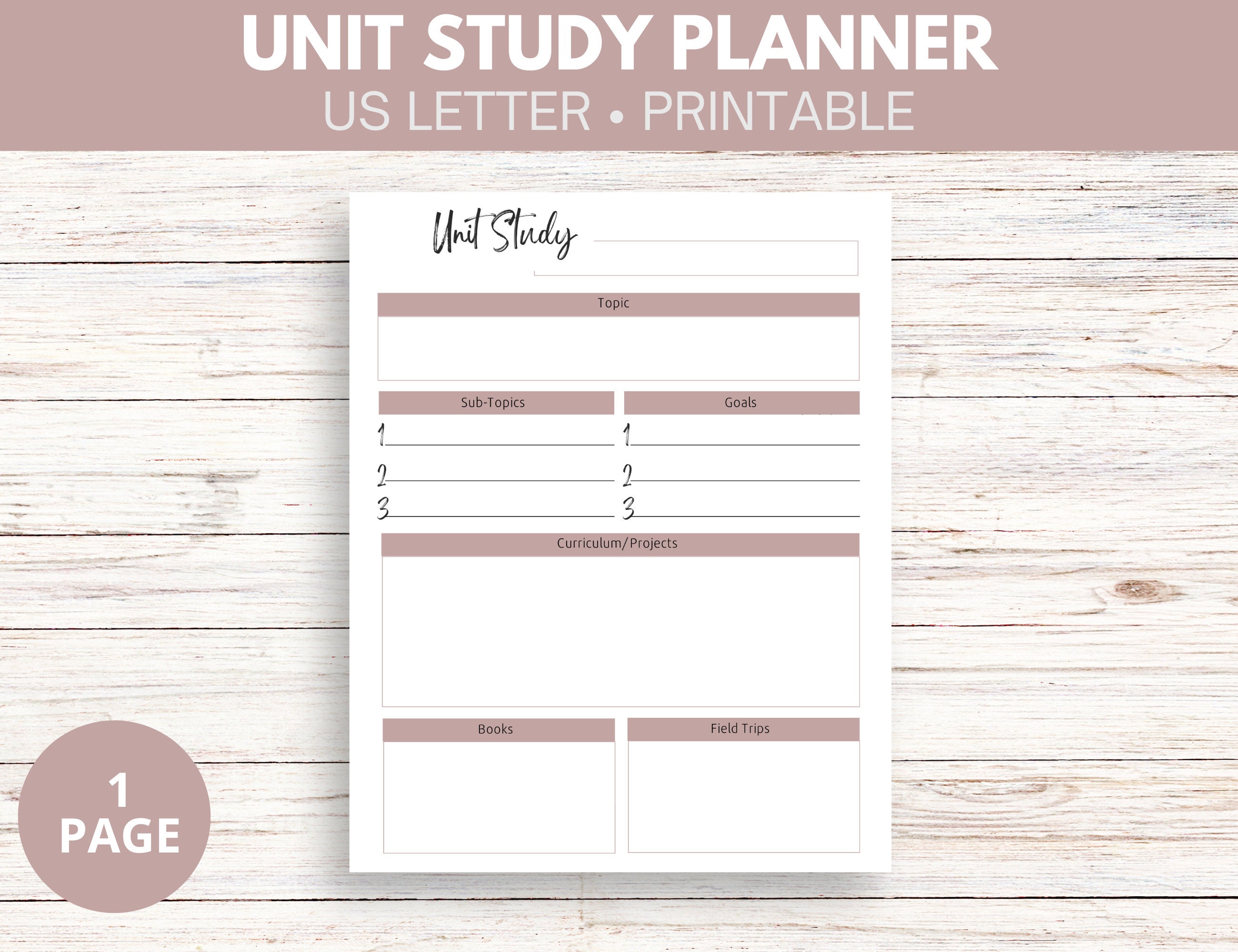 Unit Study Planner Homeschool Unit Study Planner 1 Page Unit Study ...