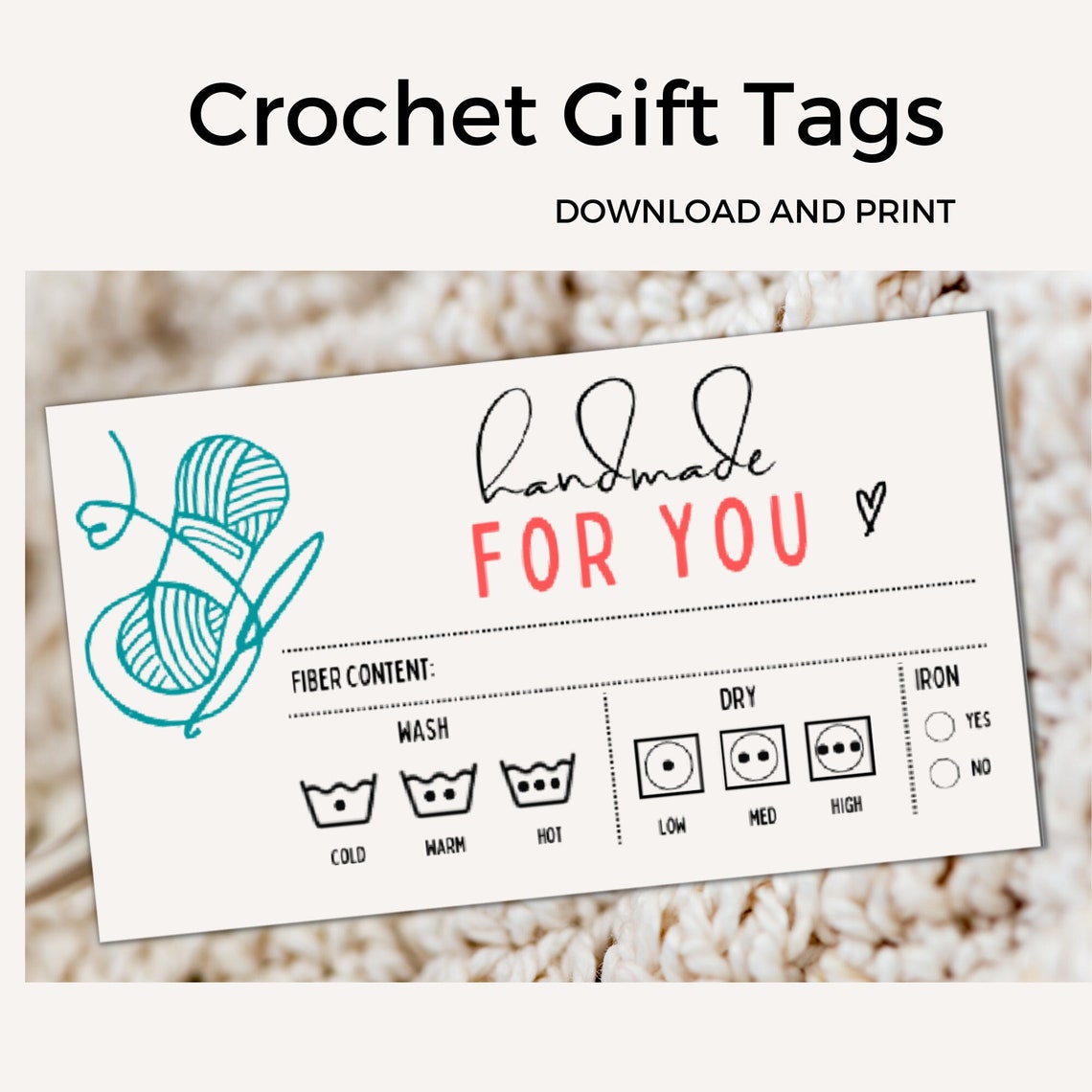 PRINTABLE Crochet Gift Tags| Handmade With Love Tags| Print and Cut ...