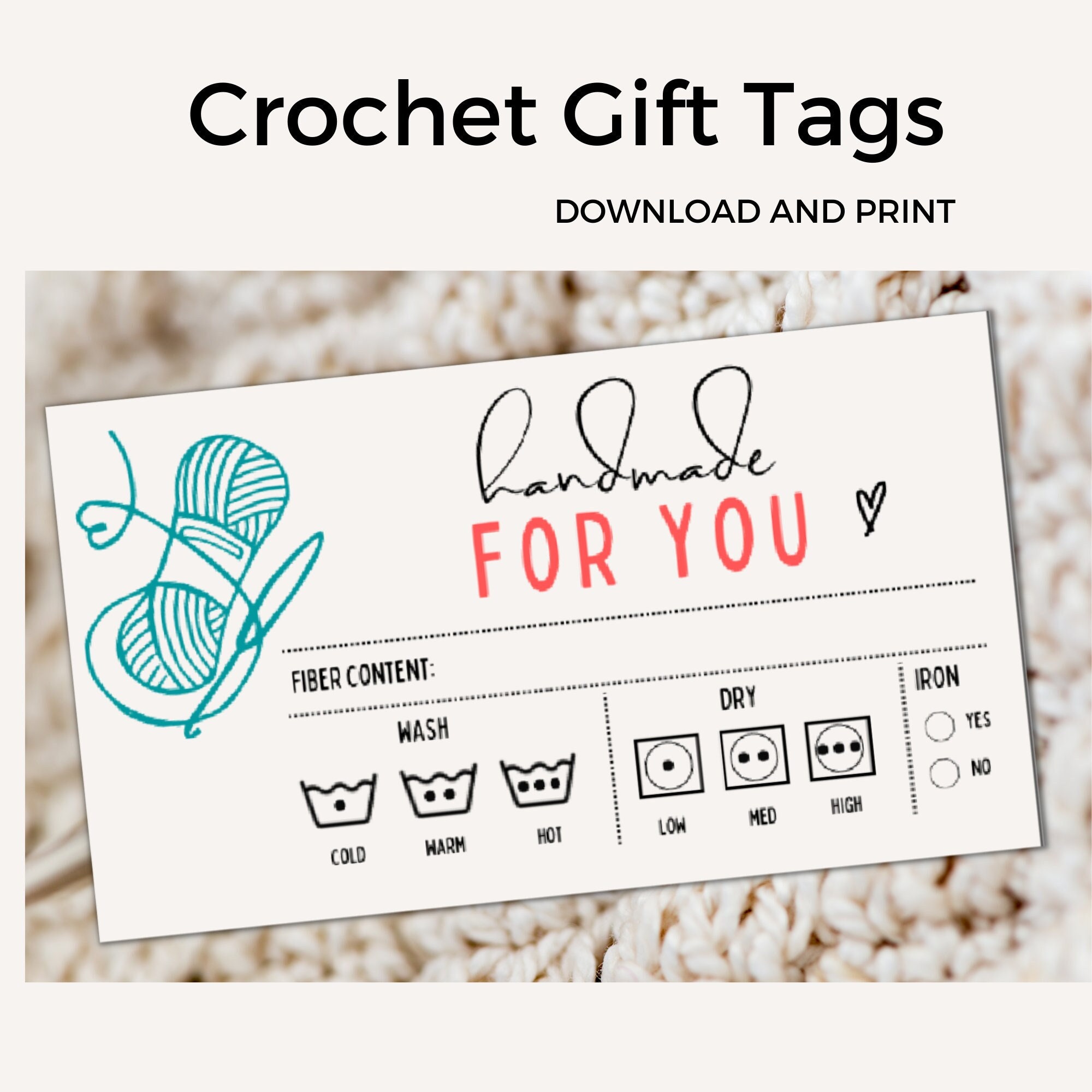 PRINTABLE Crochet Gift Tags| Handmade With Love Tags| Print and Cut ...