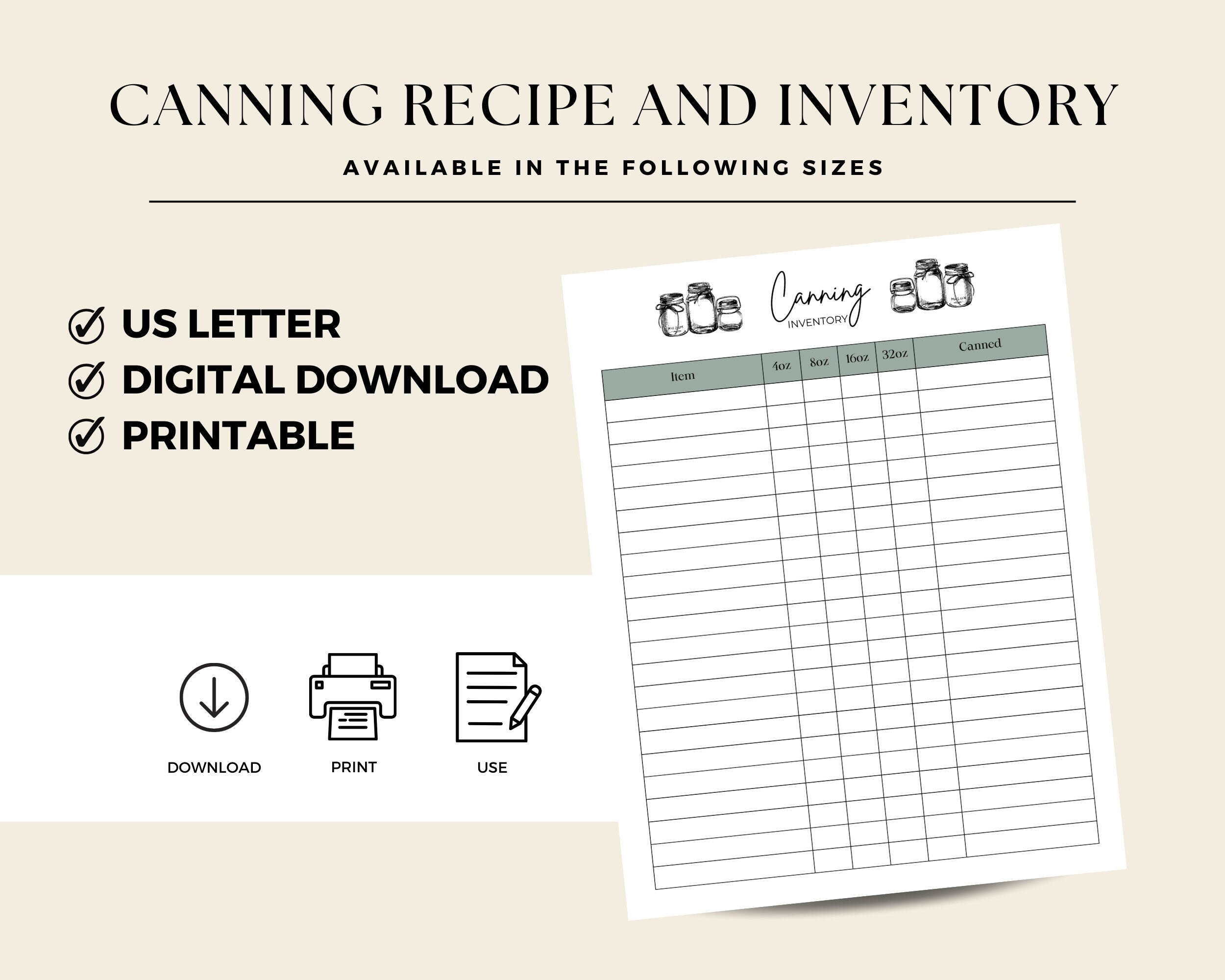 Homestead Canning Bundle: Recipe, Inventory Sheets & Jar Stickers ...