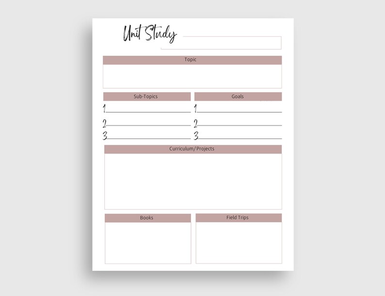 Unit Study Planner Homeschool Unit Study Planner 1 Page Unit Study ...