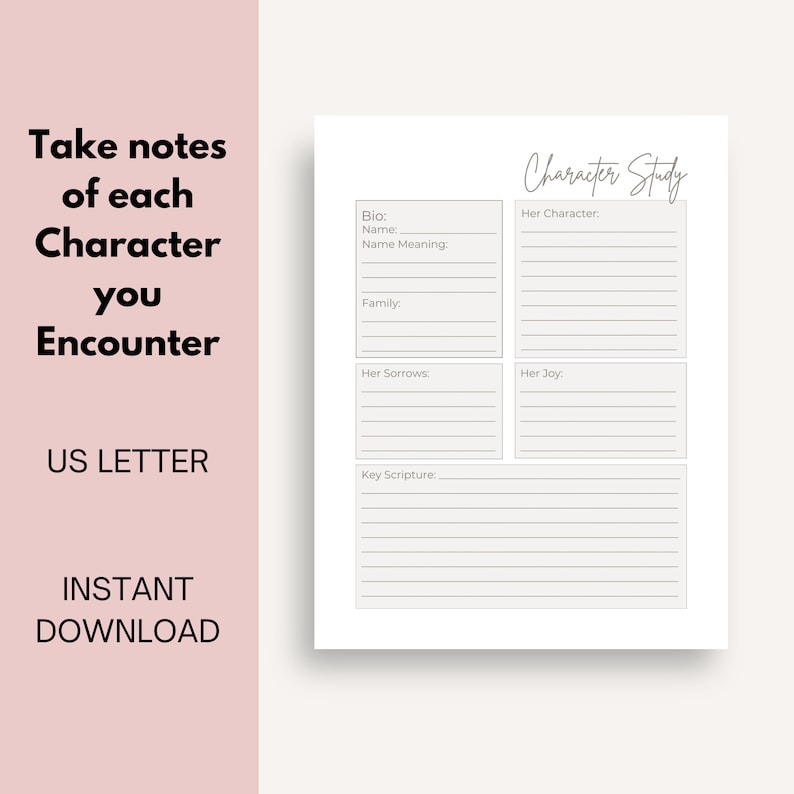 Bible Character Study Pages| Biblical Character Study Printable Page ...