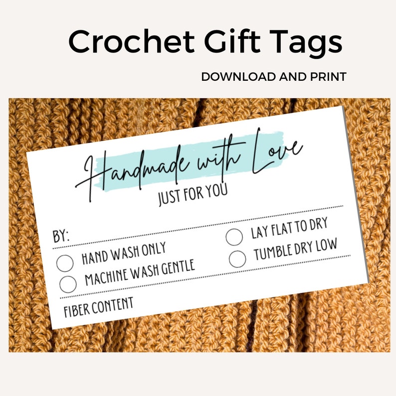 PRINTABLE Crochet Gift Tags Handmade With Love Tags Print and Cut Care ...