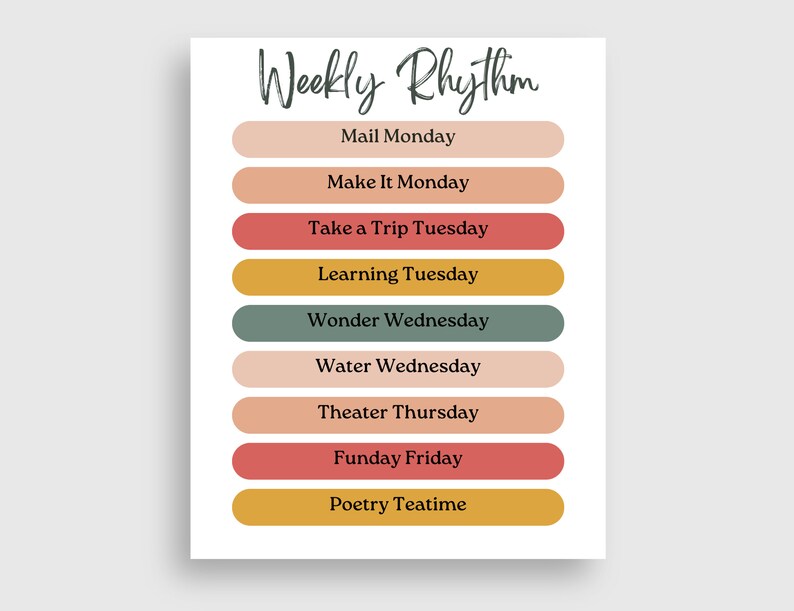 Daily and Weekly Rhythm Printable | Homeschool Daily Rhythm | Daily ...