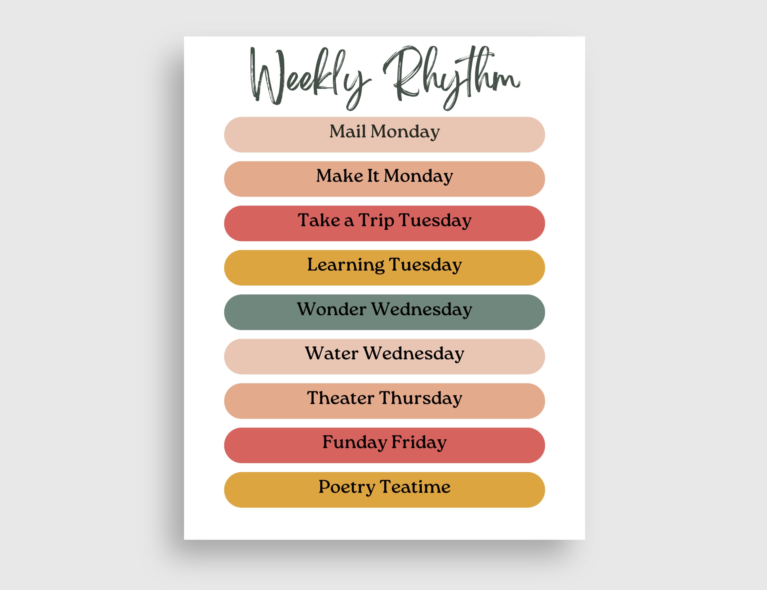 Daily and Weekly Rhythm Printable | Homeschool Daily Rhythm | Daily ...