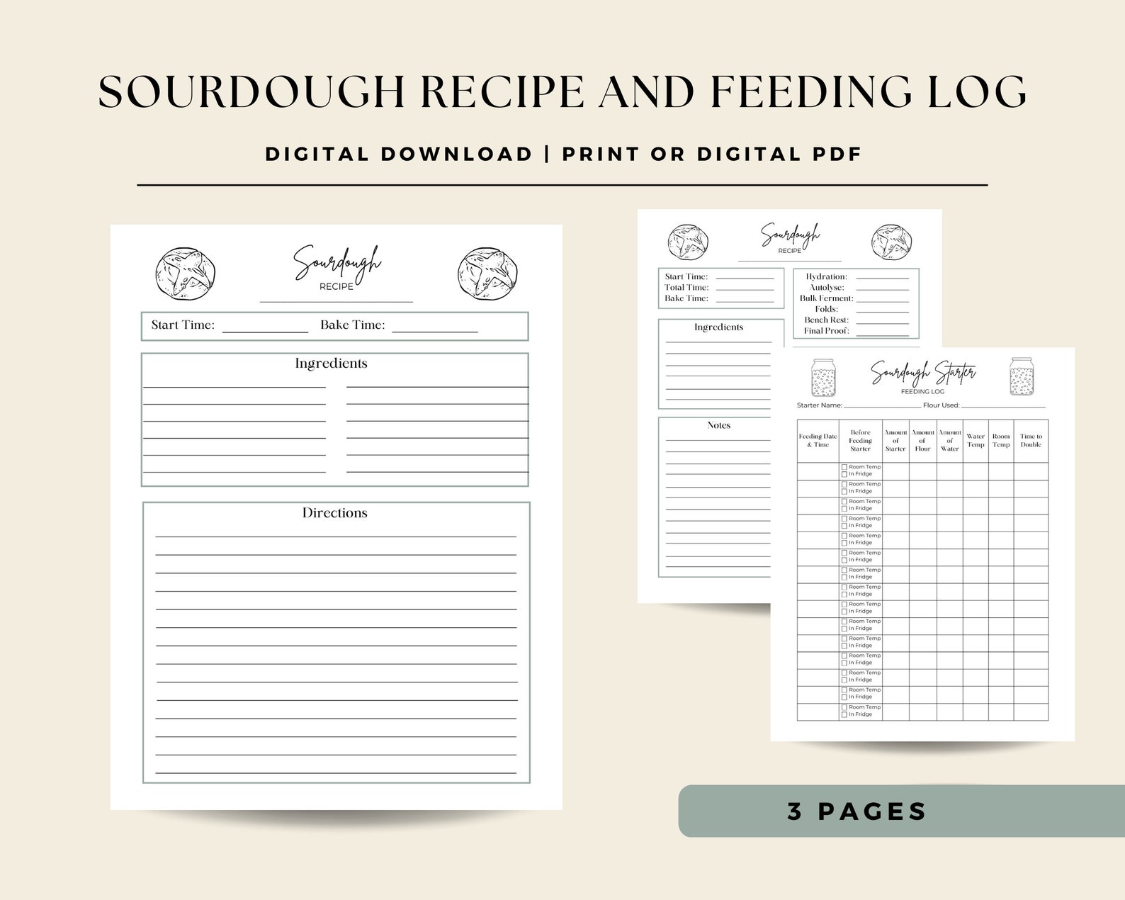 Sourdough Recipe Pages and Feeding Log |sourdough Printable| Instant ...