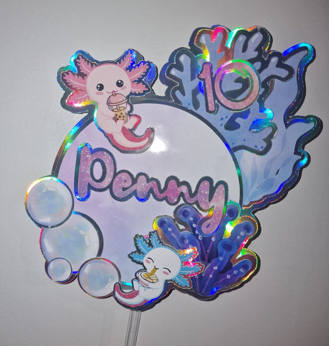 Personalised Axolotl Underwater Themed Cake Topper, Birthday Cake ...