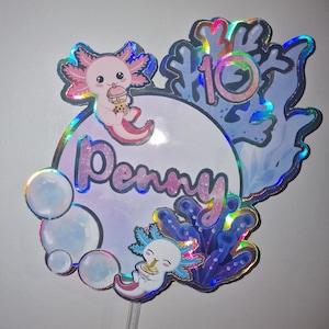 Personalised Axolotl Underwater Themed Cake Topper, Birthday Cake ...