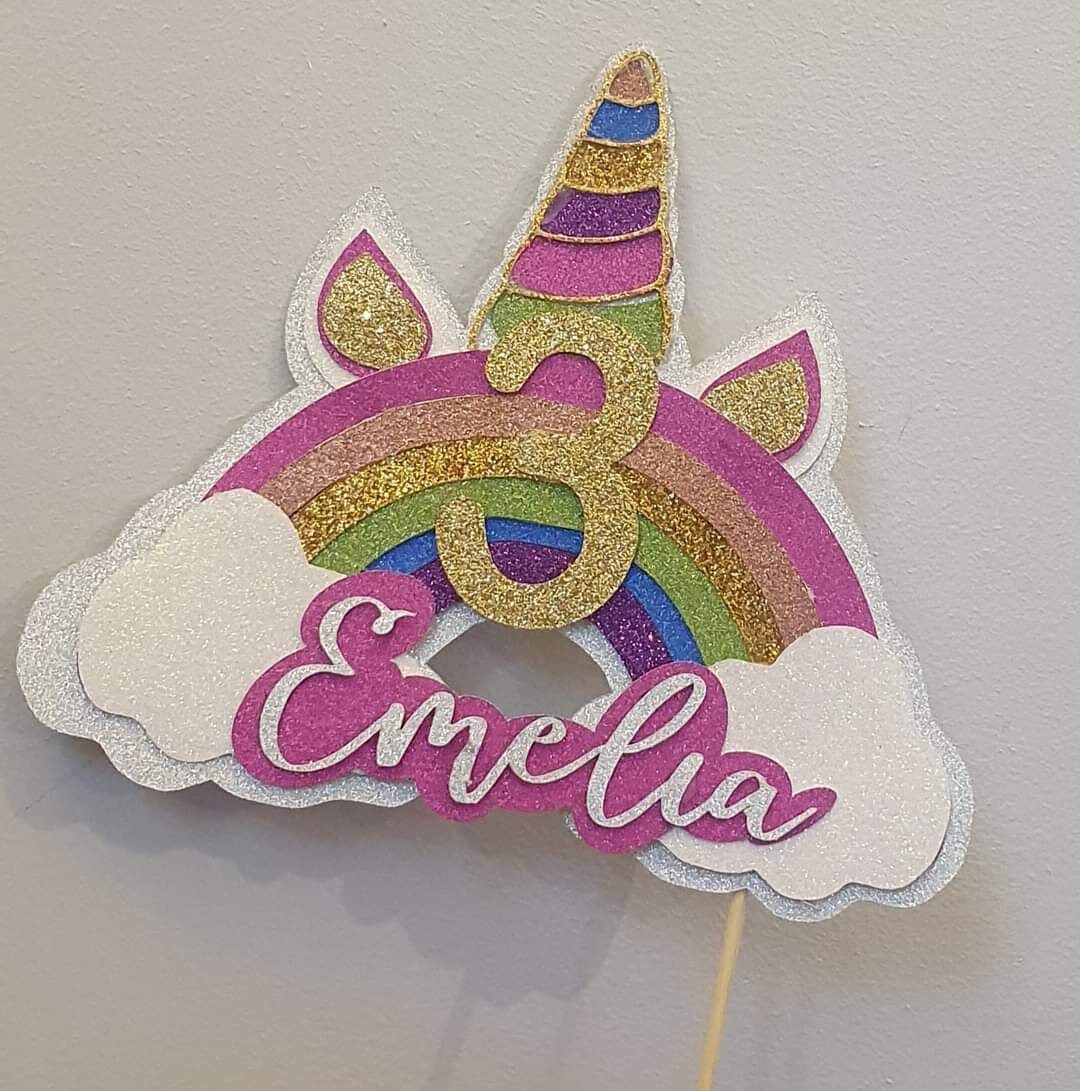 Unicorn Rainbow Themed Cake Topper - Etsy