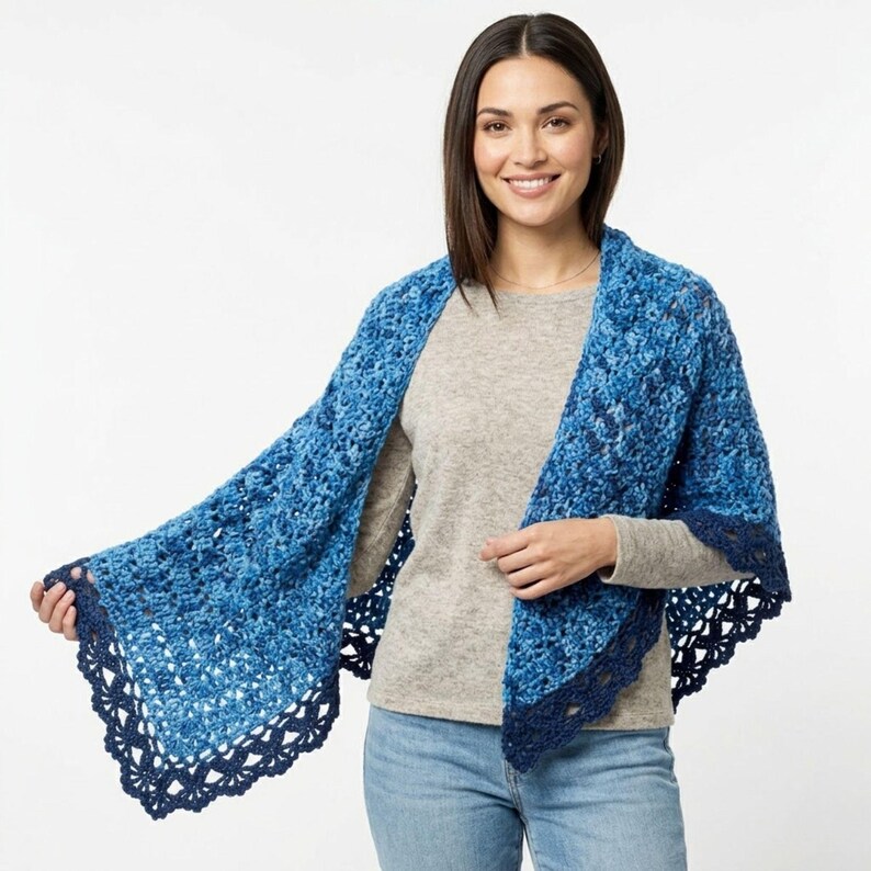 Beginner Crochet Triangle Shawl Pattern – Elegant Blue Wrap Tutorial ...