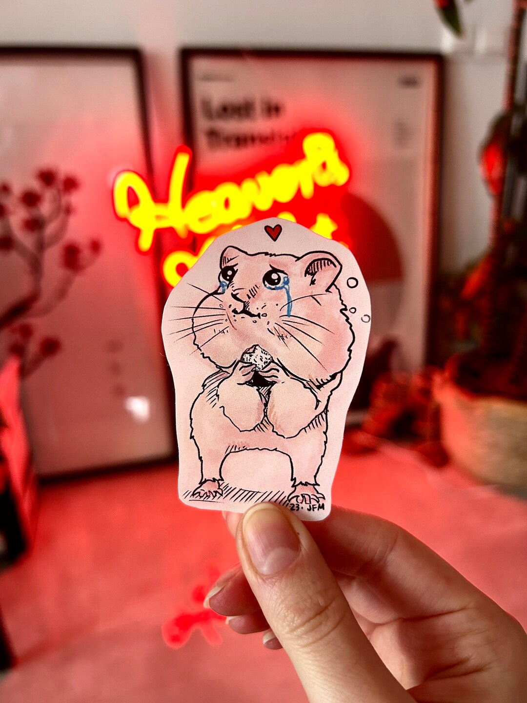 Onigiri Pink Hamster Crying Sticker (1pc) | Fun Animal Lover Gift Idea ...