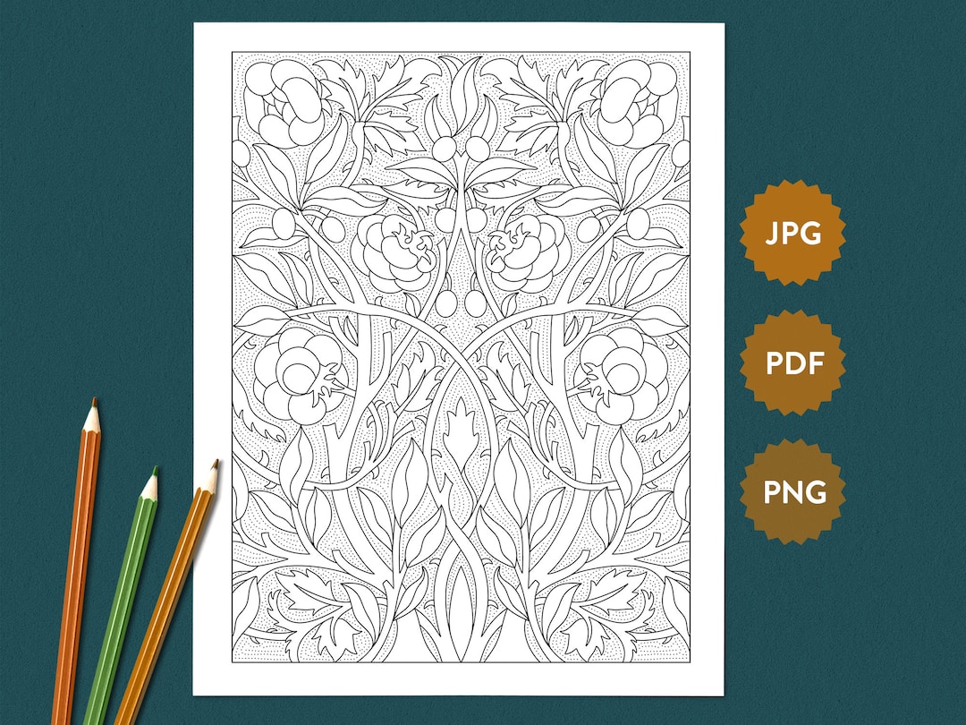 Olive & Rose Adult Coloring Page William Morris | Detailed Printable ...