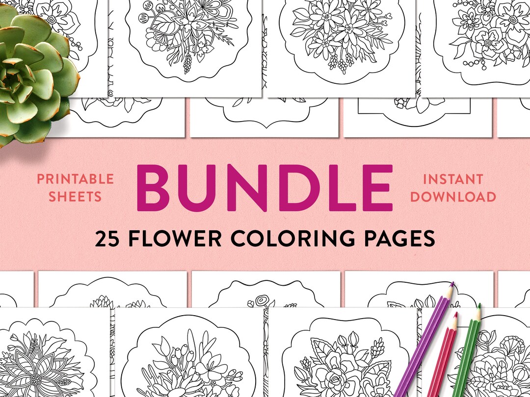 BUNDLE • 25 Flower Bouquet Coloring Pages for Adults | Printable ...