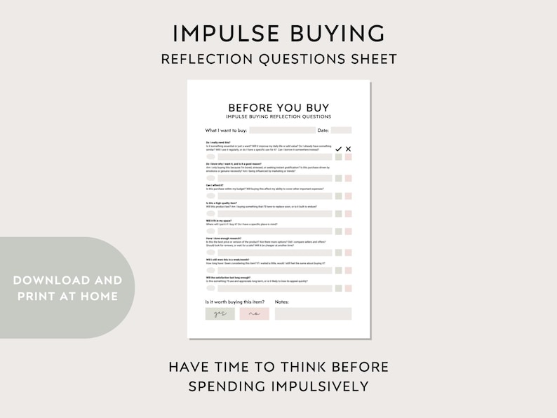 Stop Impulse Buying Printable Checklist, Impulsive Spending, Purchase ...