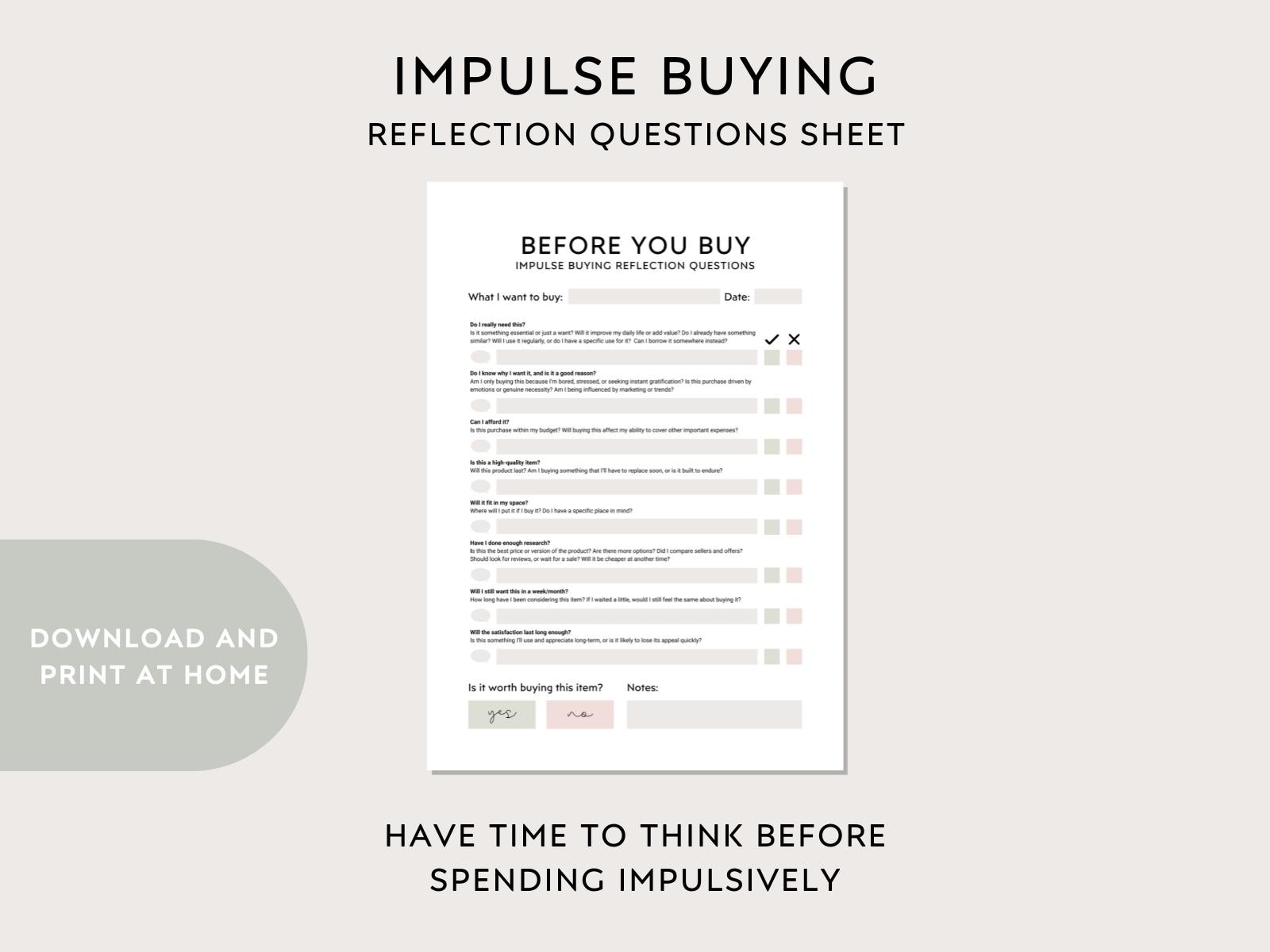 Stop Impulse Buying Printable Checklist, Impulsive Spending, Purchase ...
