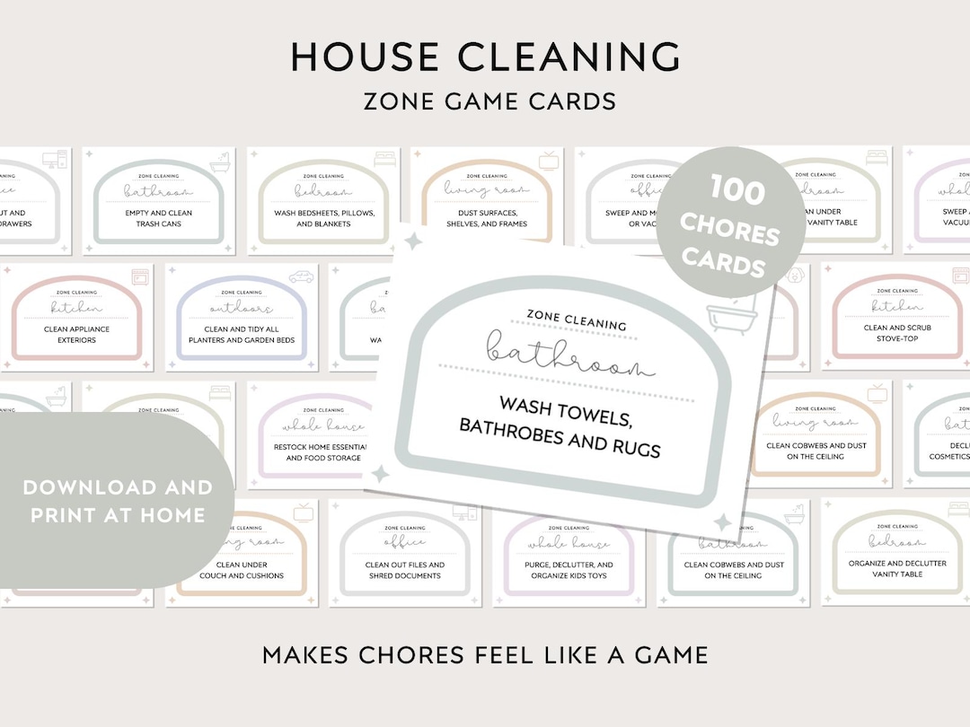 Cleaning Game Cards, 100 Zone Chores, House Tasks Checklist, Kids Adult ...