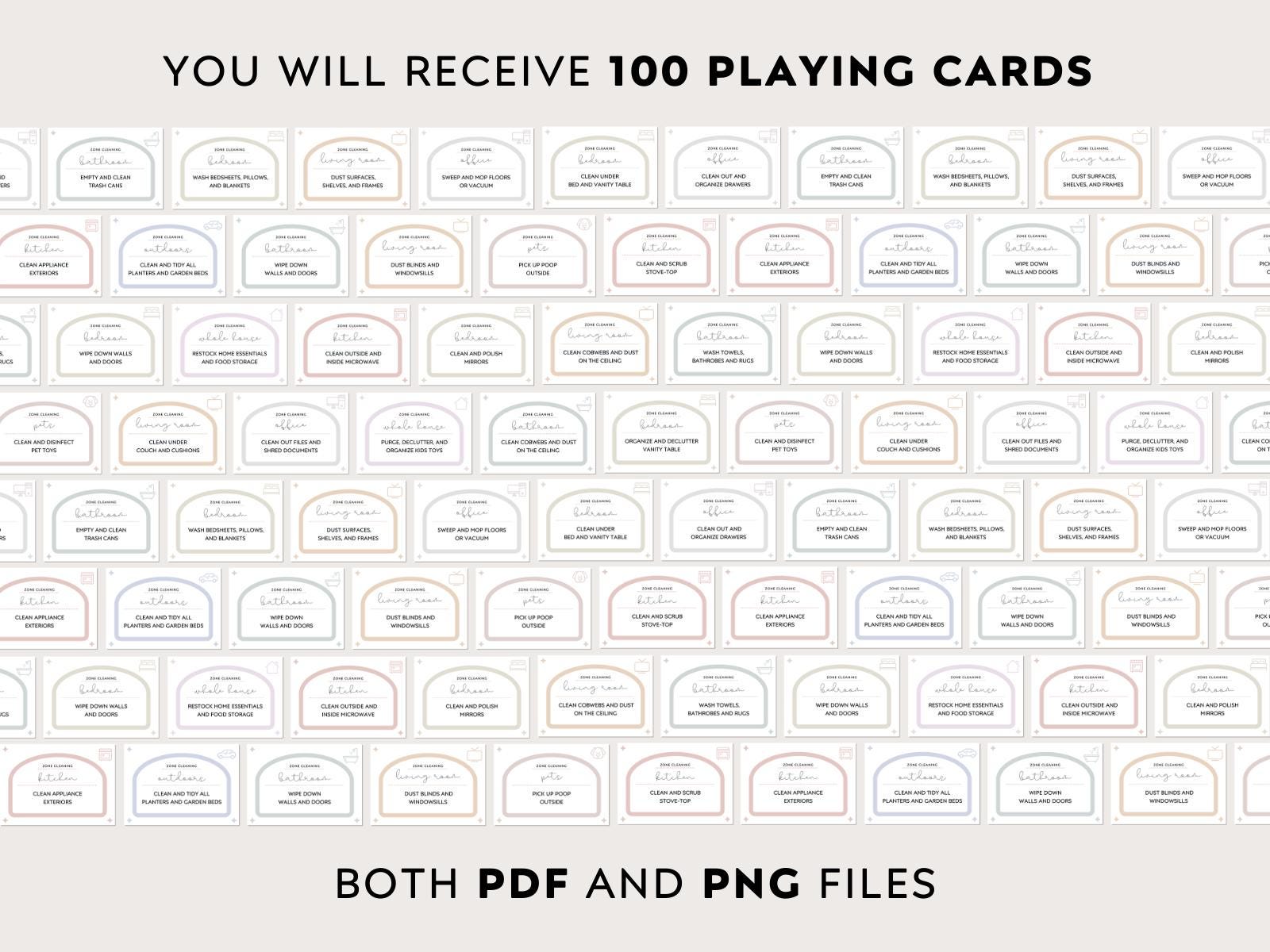 Cleaning Game Cards, 100 Zone Chores, House Tasks Checklist, Kids Adult ...