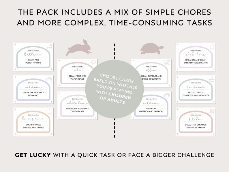 Cleaning Game Cards, 100 Zone Chores, House Tasks Checklist, Kids Adult ...