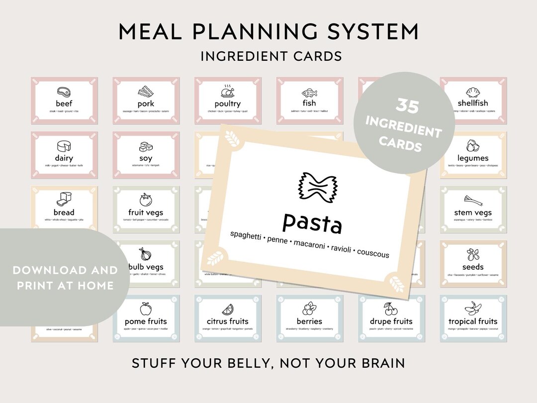 Meal Planing System, 35 Ingredient Cards, Easy Kids Planner, Healthy ...