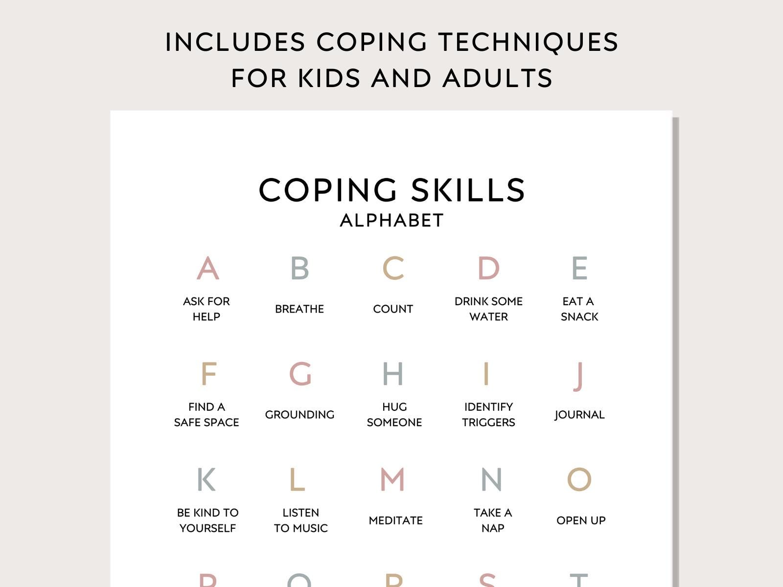 Coping Skills Alphabet Poster, Grounding Exercises for Kids and Adults ...