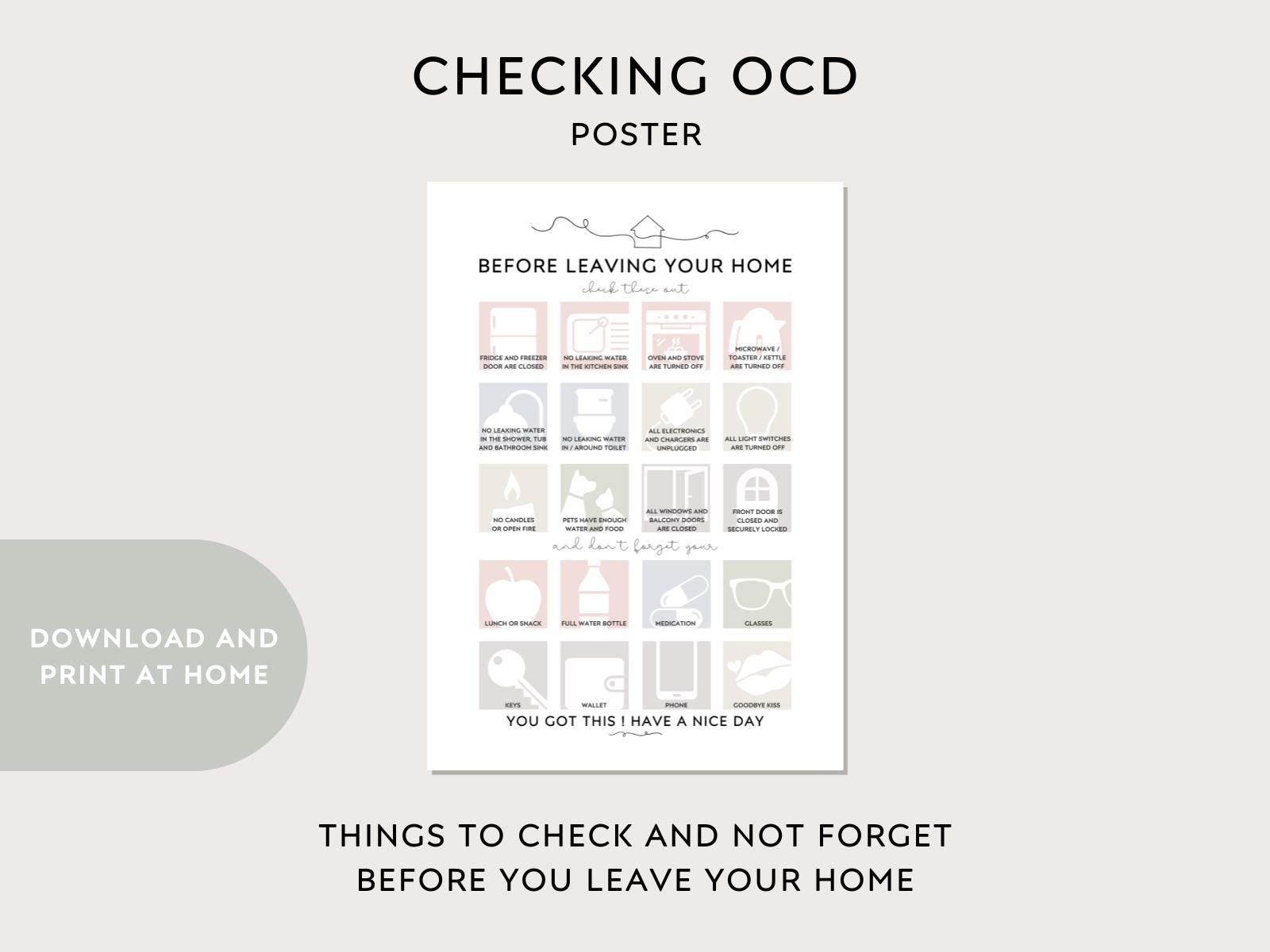 Leaving the House Check List, Obsessive Compulsive Disorder Poster ...