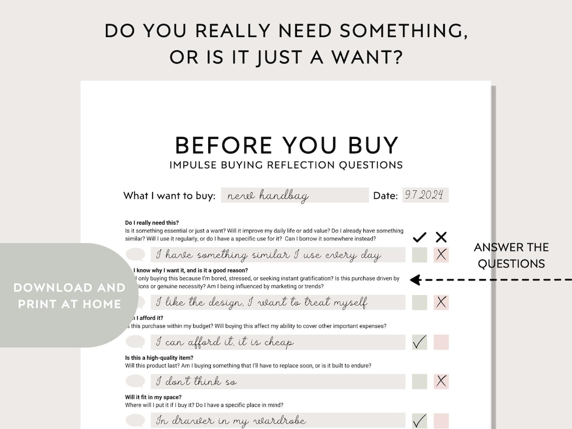 Stop Impulse Buying Printable Checklist, Impulsive Spending, Purchase ...