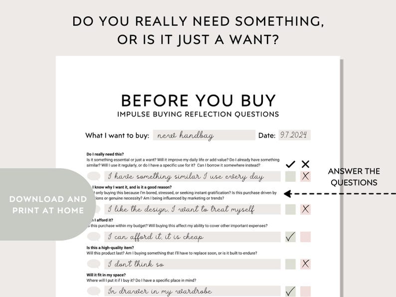 Stop Impulse Buying Printable Checklist, Impulsive Spending, Purchase ...