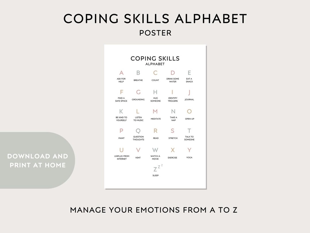 Coping Skills Alphabet Poster, Grounding Exercises for Kids and Adults ...