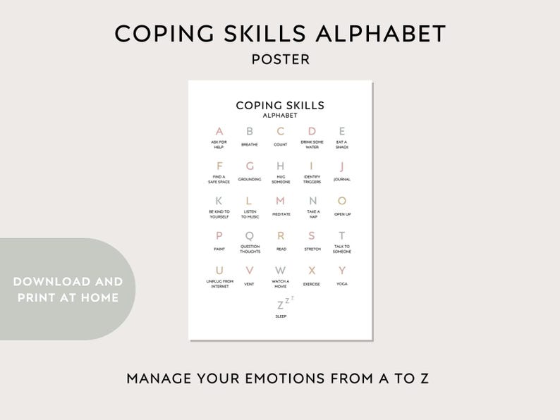 Coping Skills Alphabet Poster, Grounding Exercises for Kids and Adults ...