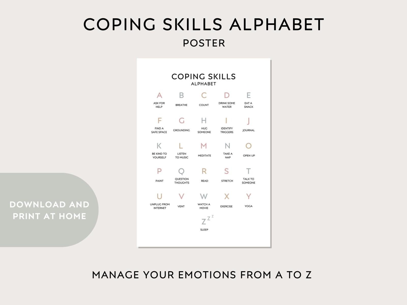 Coping Skills Alphabet Poster, Grounding Exercises for Kids and Adults ...