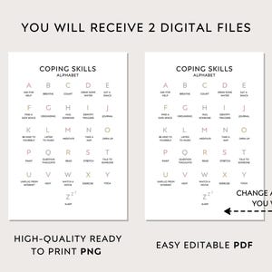 Coping Skills Alphabet Poster, Grounding Exercises for Kids and Adults ...