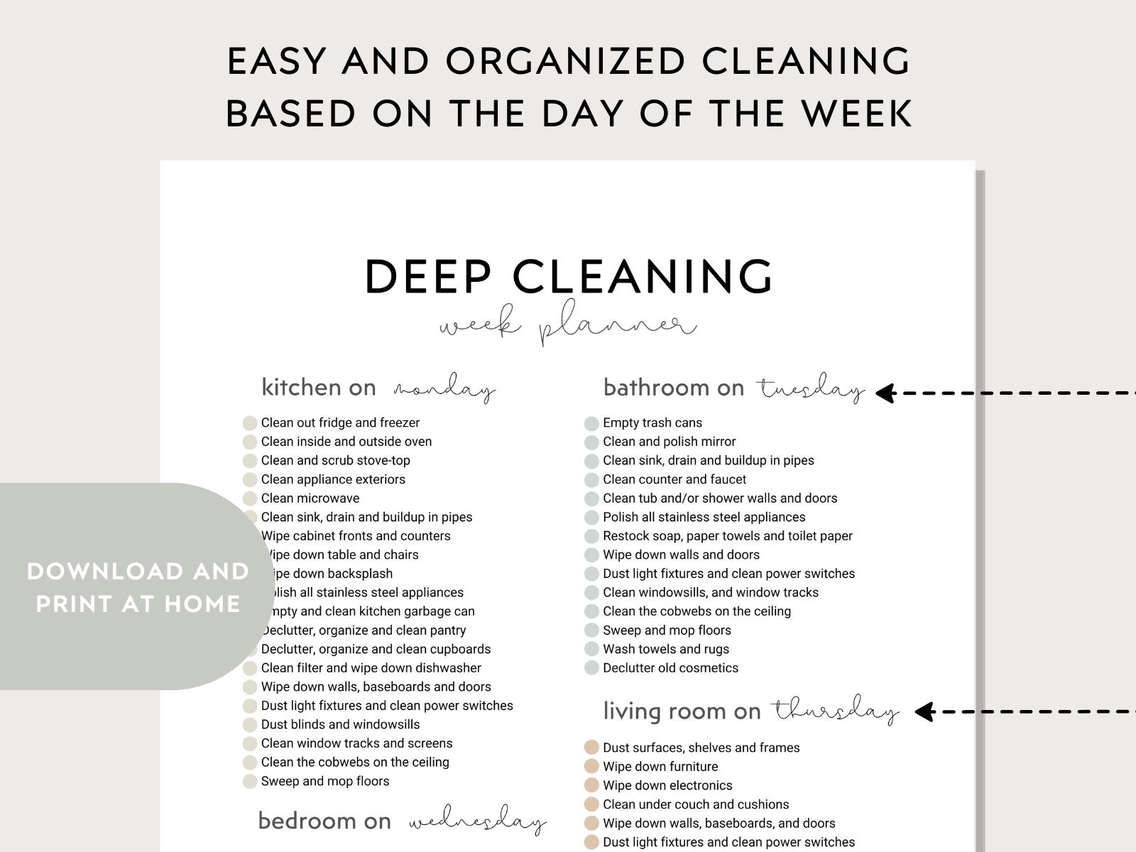 Deep Cleaning Checklist, Decluttering Planner, Minimalist Weekly ...