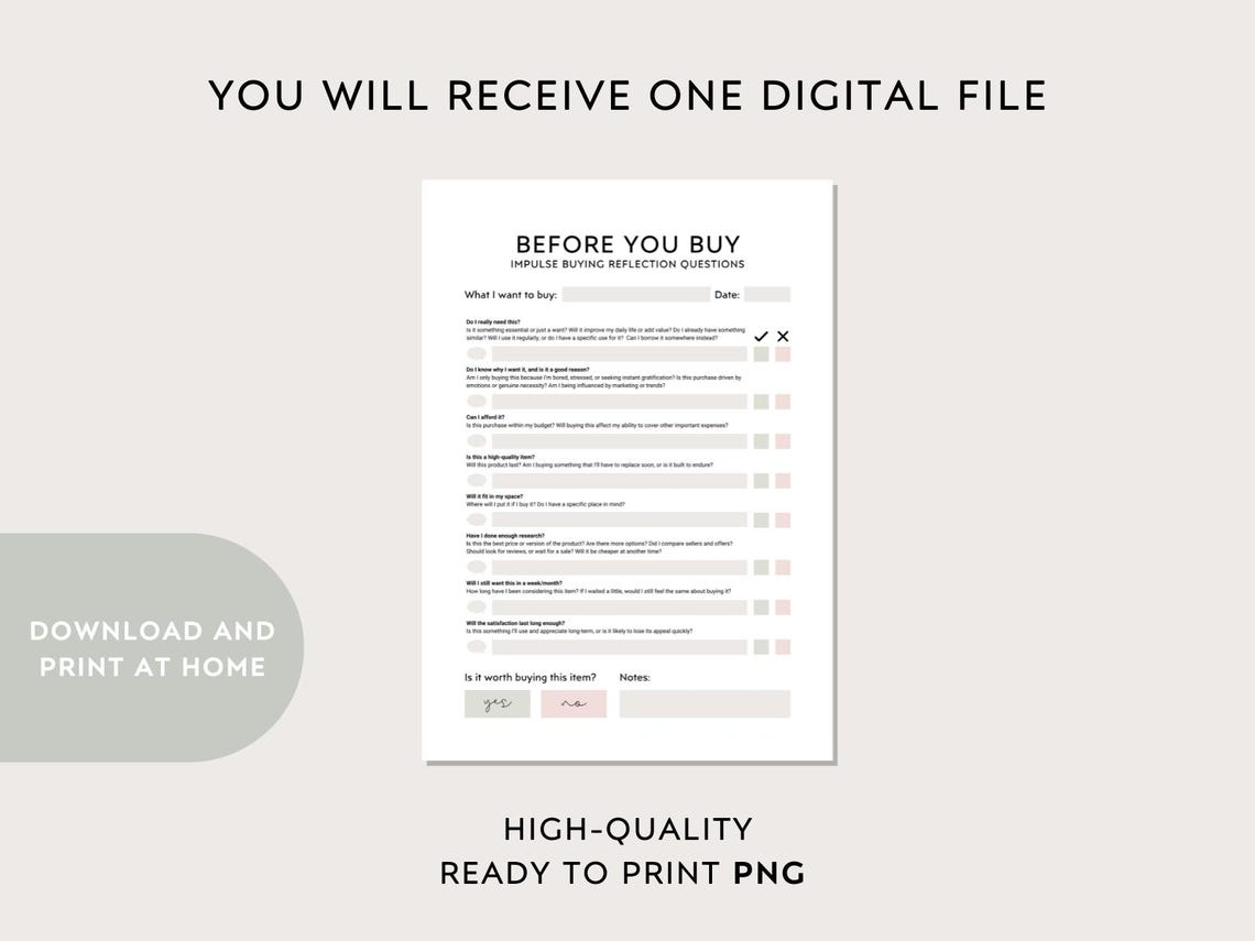 Stop Impulse Buying Printable Checklist, Impulsive Spending, Purchase ...