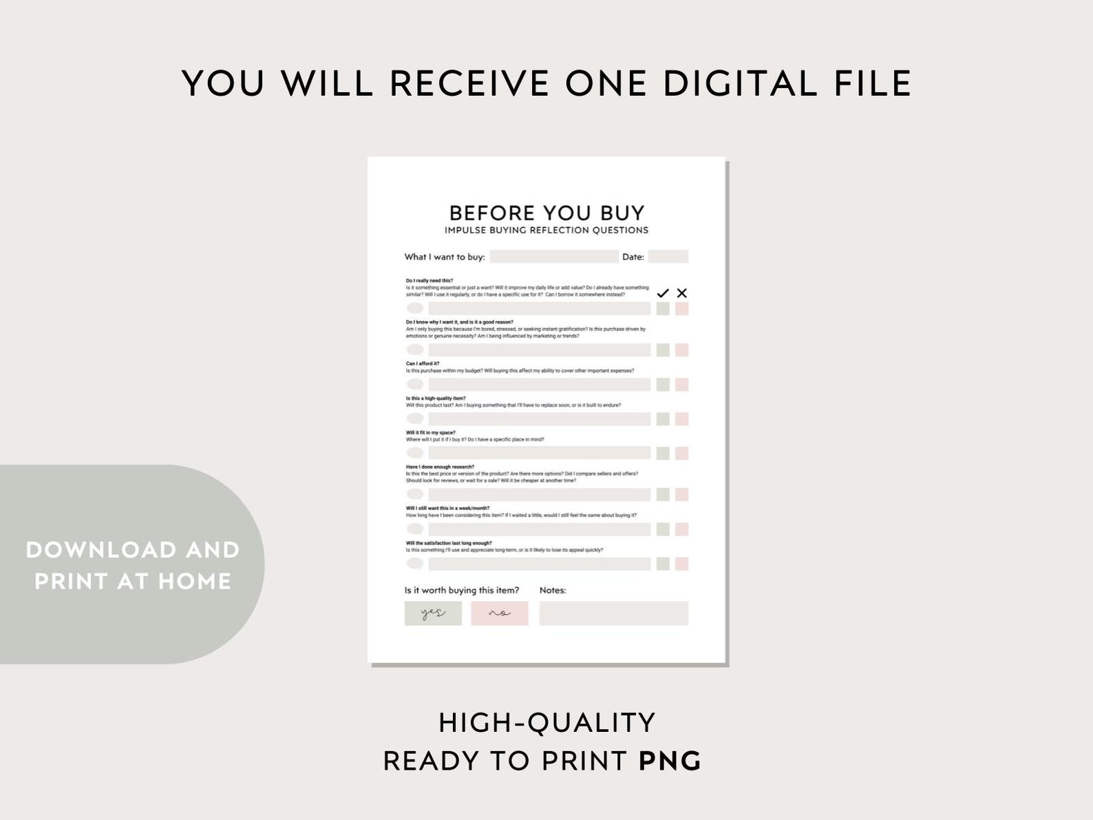 Stop Impulse Buying Printable Checklist, Impulsive Spending, Purchase ...