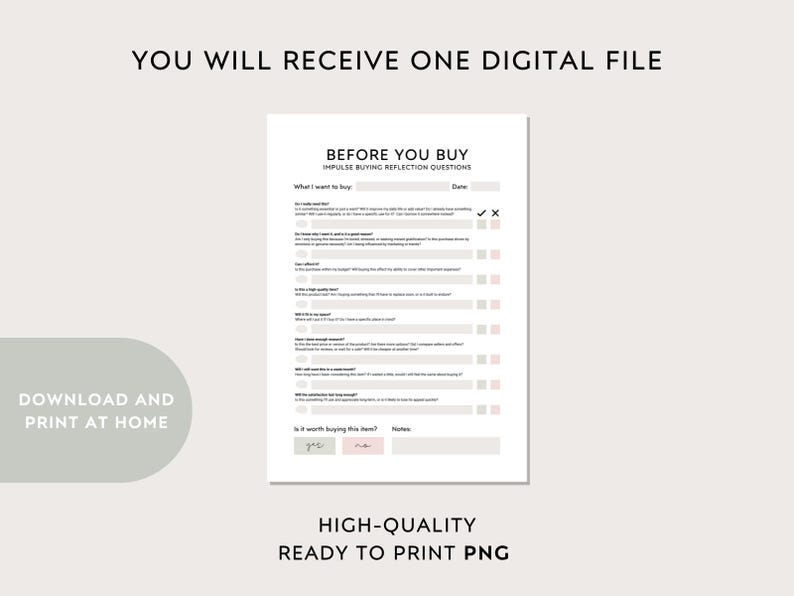 Stop Impulse Buying Printable Checklist, Impulsive Spending, Purchase ...