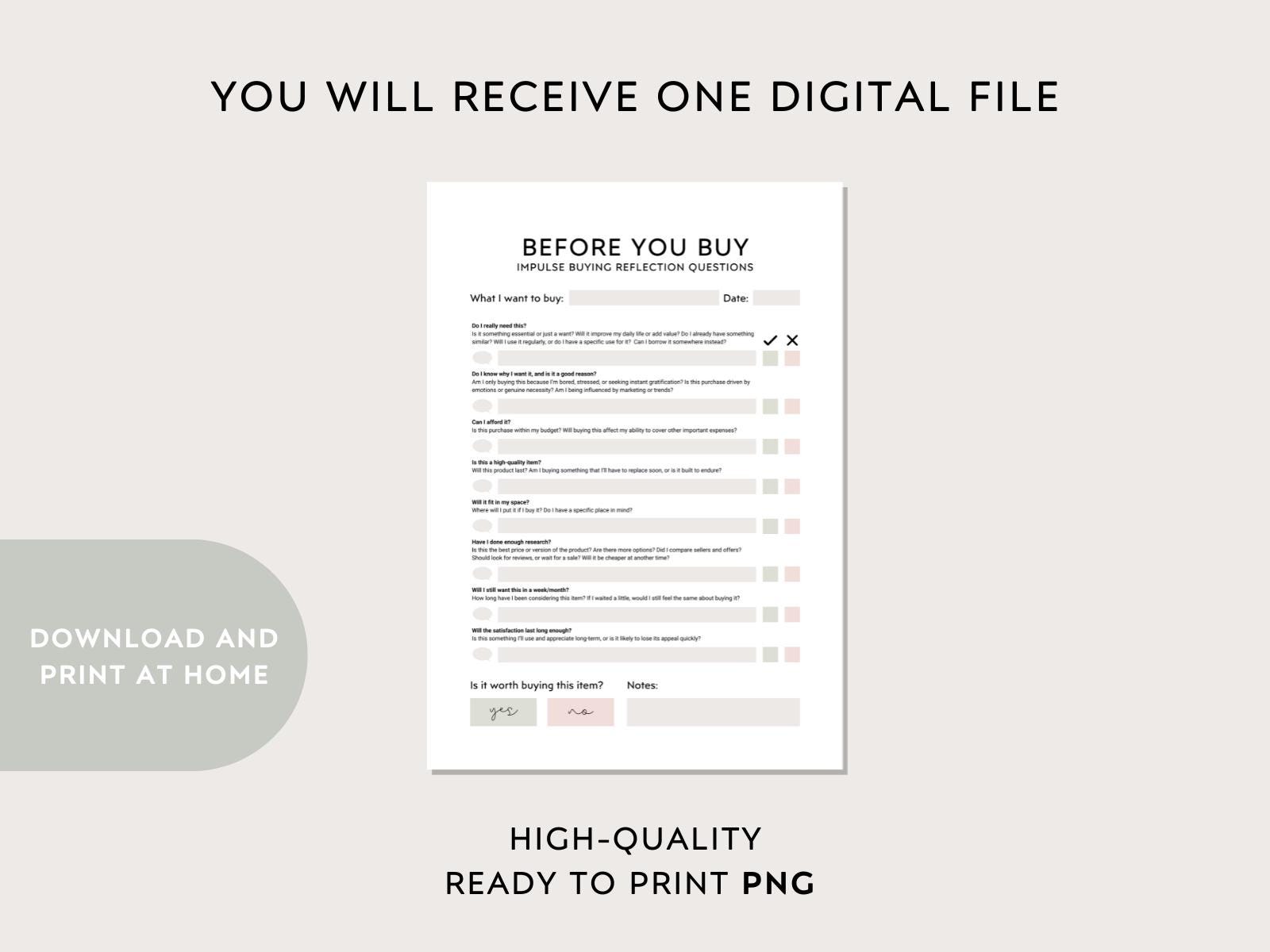 Stop Impulse Buying Printable Checklist, Impulsive Spending, Purchase ...