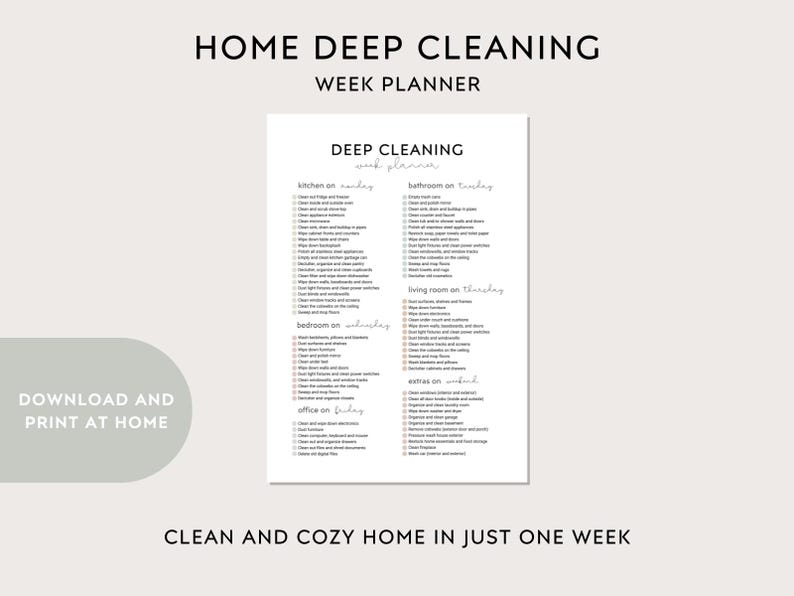 Deep Cleaning Checklist, Decluttering Planner, Minimalist Weekly ...