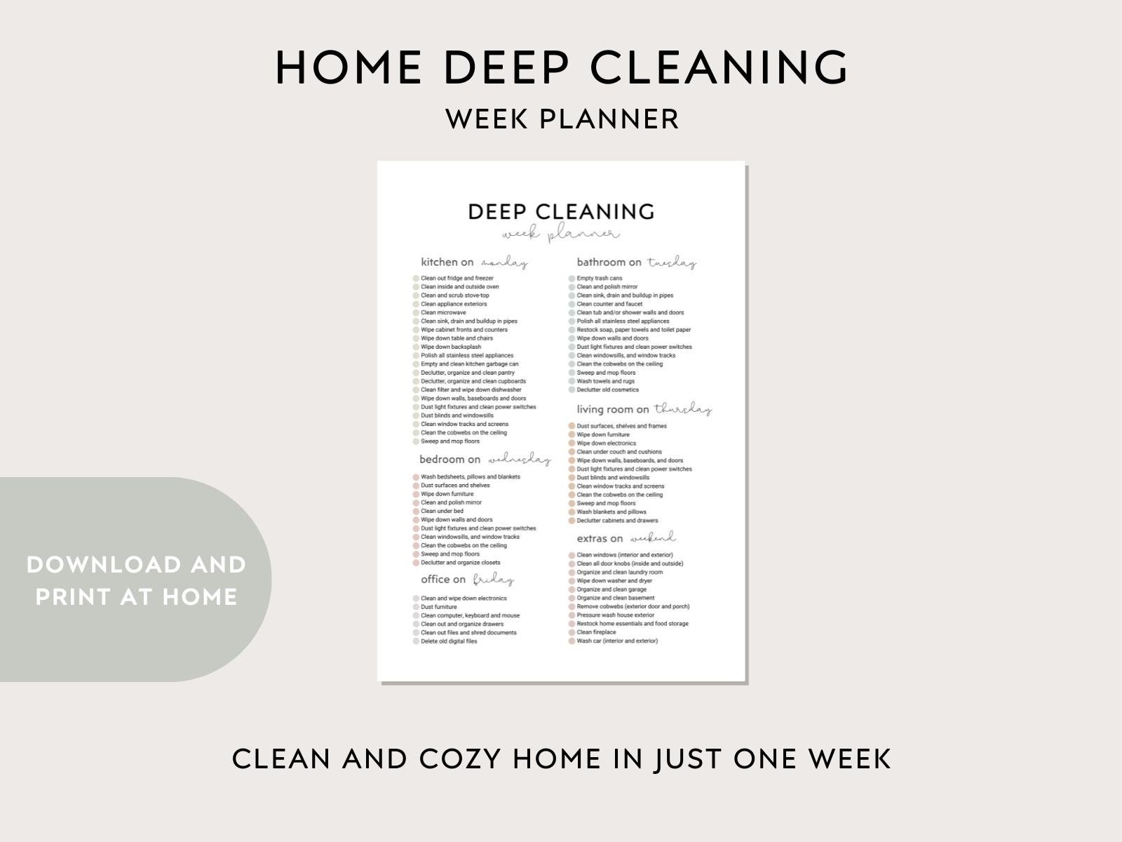 Deep Cleaning Checklist, Decluttering Planner, Minimalist Weekly ...