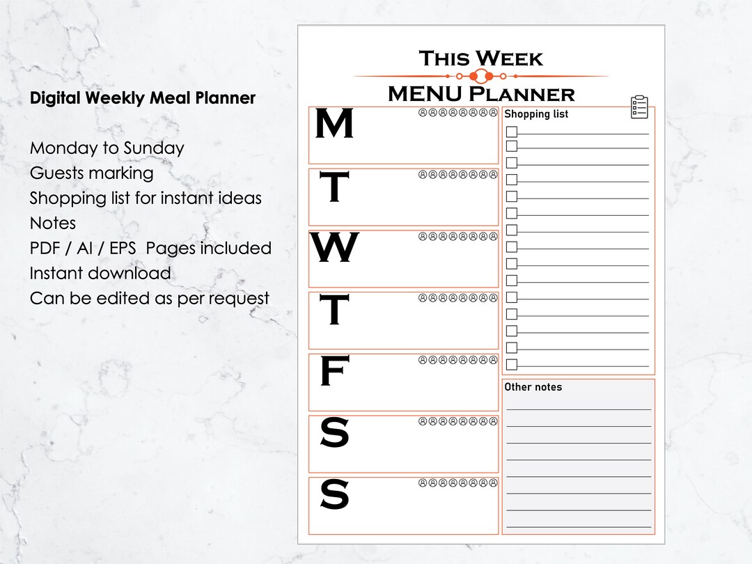 Editable Weekly Meal Planner With Grocery List | Printable, Digital ...